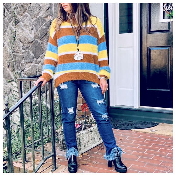 ShopEvelynne | Sweaters | 22 Boho Chic Fuzzy Comfy Color Block Sweater ...
